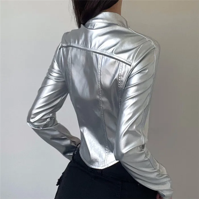 Fashion Sexy Leather Jacket With Vertical Collar And Irregular Hem ...