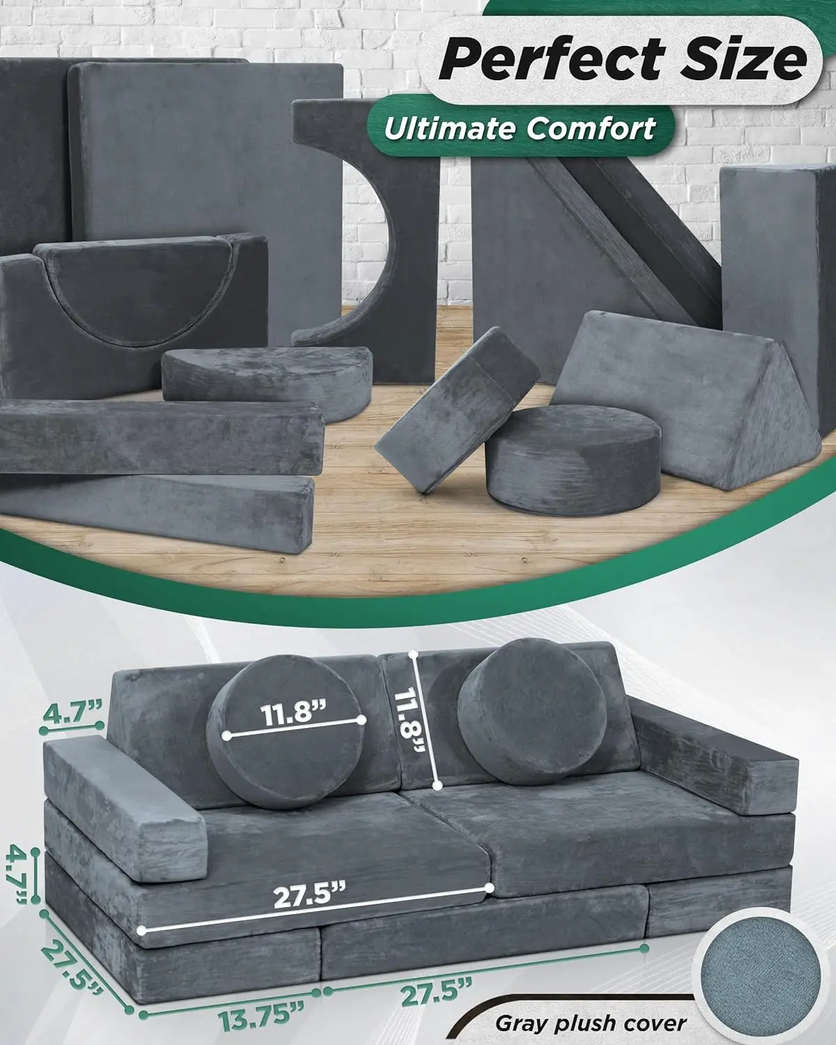 Memory Foam Modular Kids Play Couch - Convertible & Fun