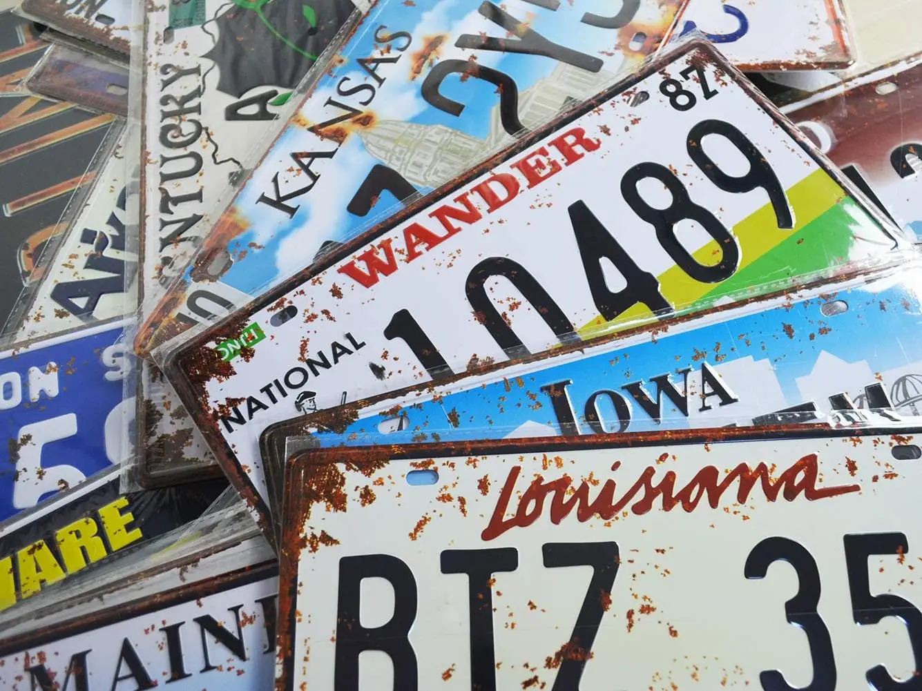 Vintage Metal Embossed Number Plates - Car Decor Souvenirs