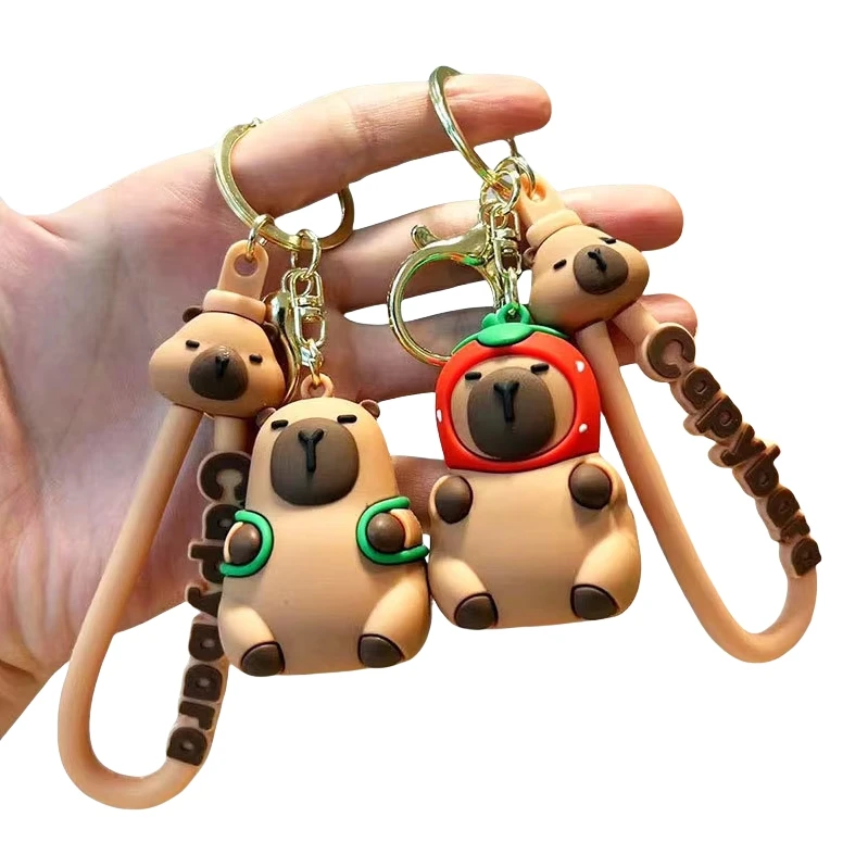 Capybara Keychain 3D Cute Capybara Rubber PVC Doll Key Chains Animal ...