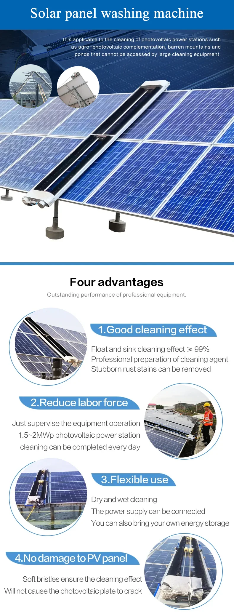 Solar Panel Water Dry Washing PV Module Clean Machine