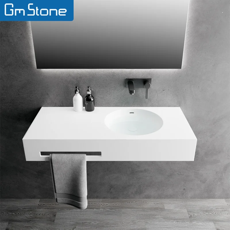 Gm Lavabo Mural Solid Surface Sink Single Basin Large Vanity Wall Hung ...
