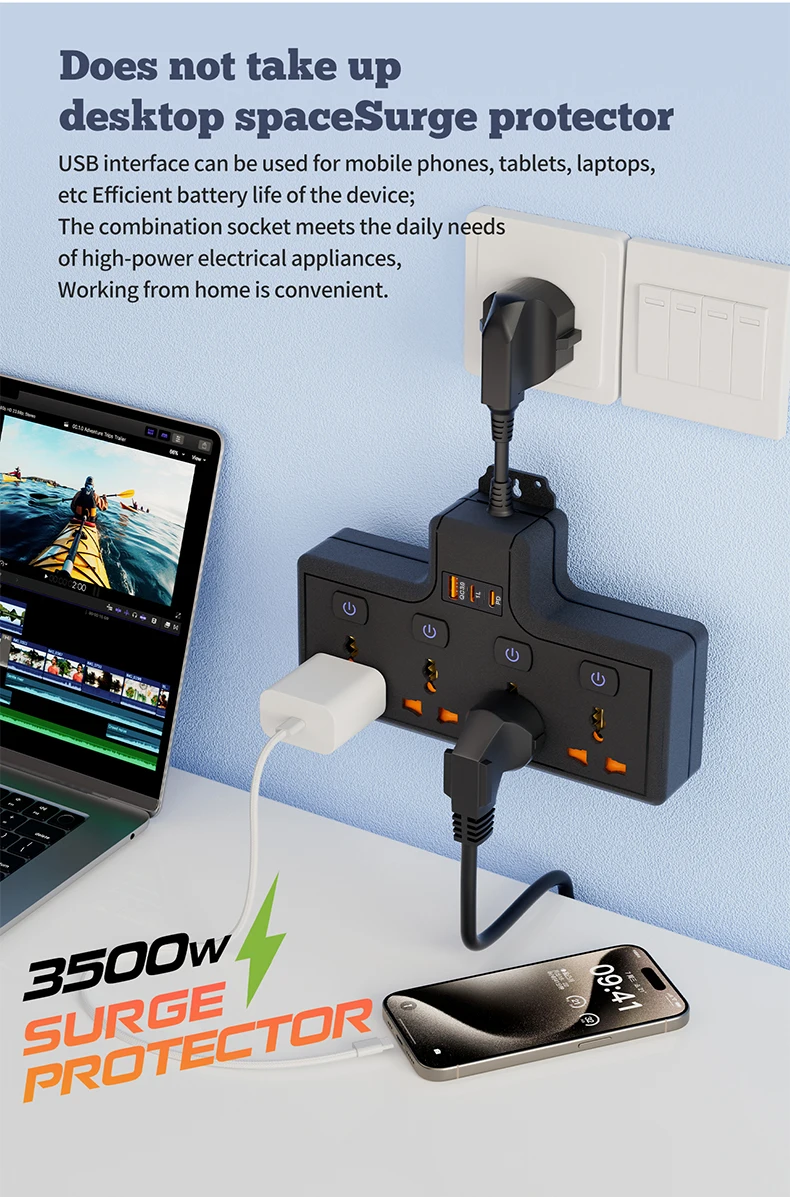 Universal Power Socket Extension Multi Plug Outlet Surge Protector with ...