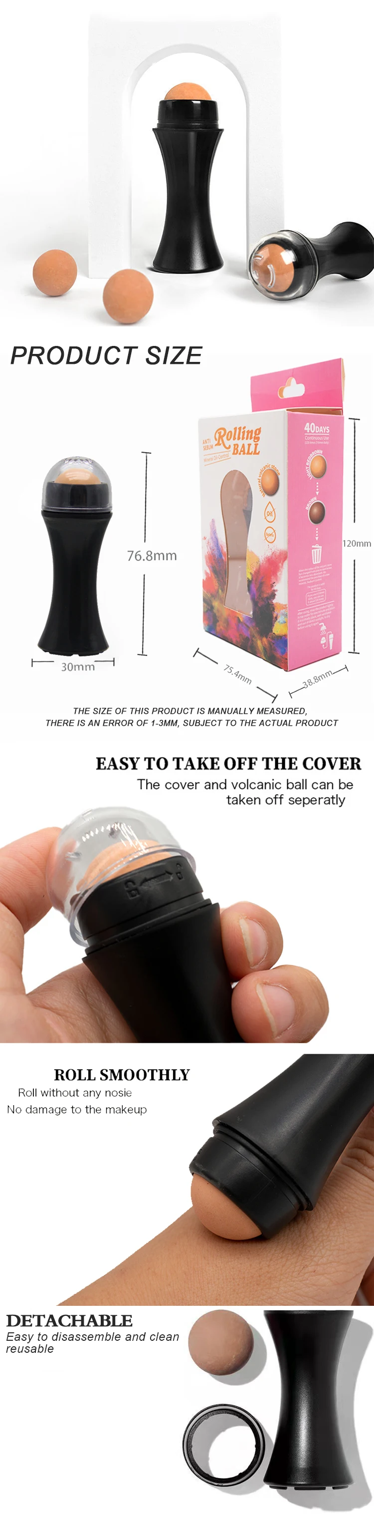 Natural Volcanic Stone Facial Oil Absorbing Roller Reusable Oil Control ...