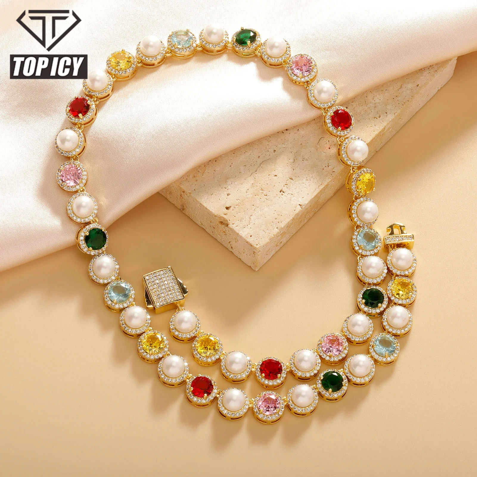 Multicolourful 10mm Iced Out Bling Clustered Tennis Chain New Design ...