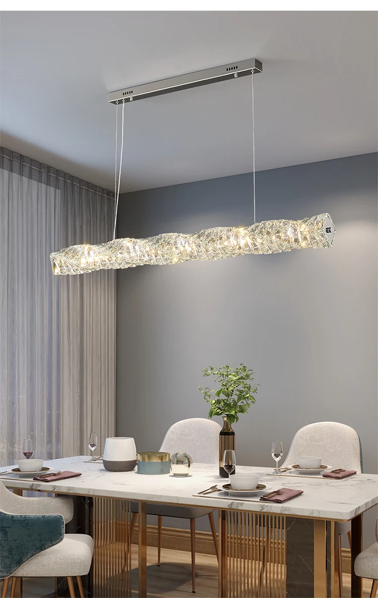 Modern Nordic Dining Table Light Long Led K9 Crystal Chandelier Luxury ...