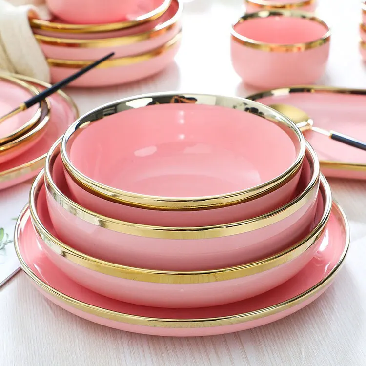 Gold Rim Design Ceramic Dinnerware Set 7 Inch 7.5 Inch 8 Inch 9 Inch 10 ...