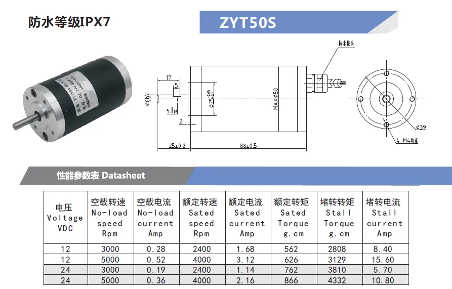 IPX7 Waterproof ZYT Series DC Motors for Mechanical Equipment