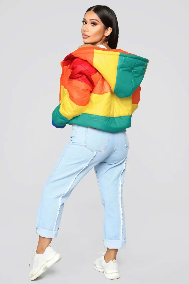 Ladies Colorful Winter Clothes Women Hooded Puffer Jacket Puffy Short ...