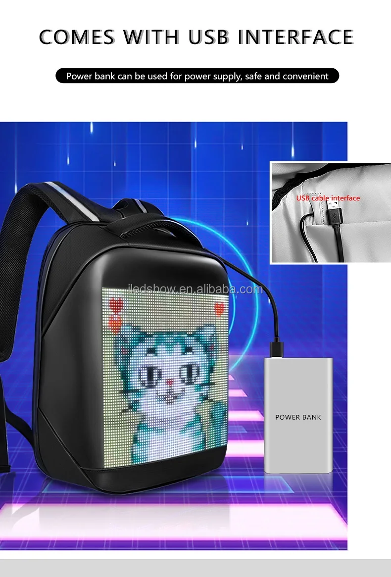 Full Color Screen Programmable Screen Waterproof Led Display Bag Novel ...
