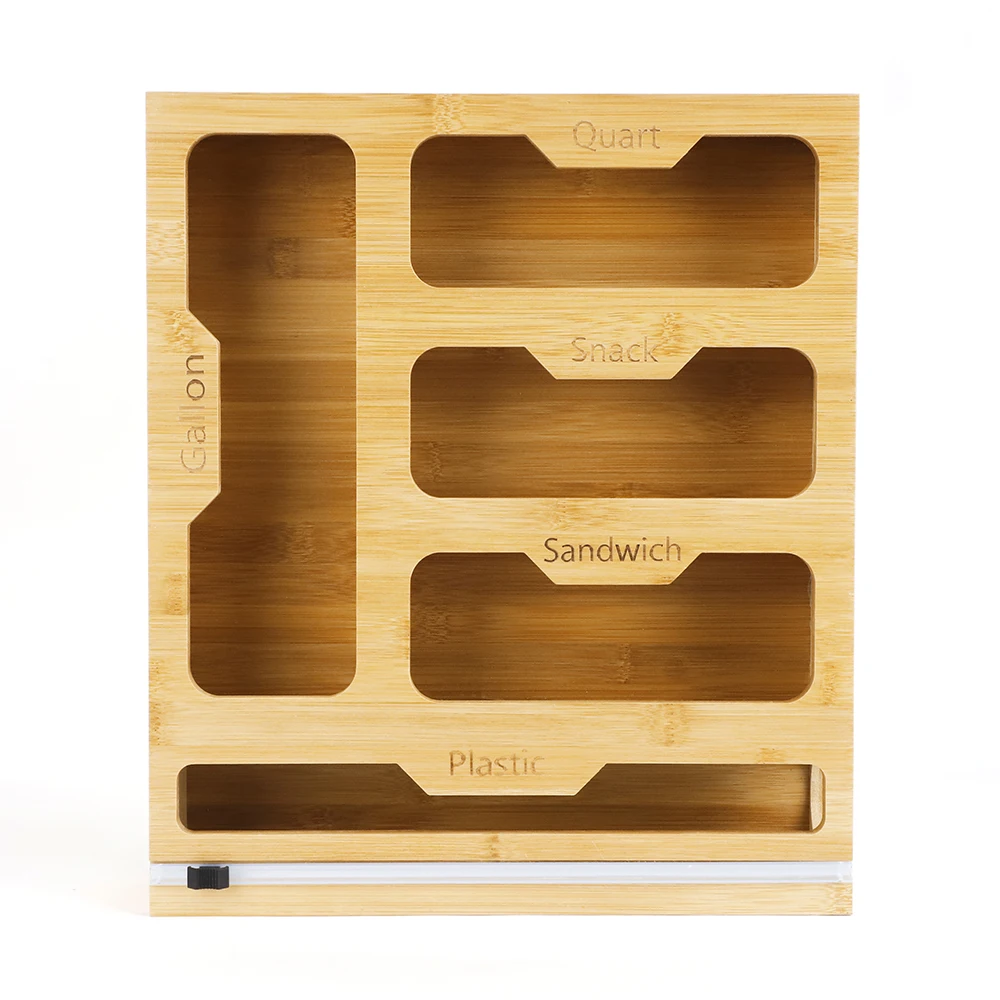 Hostk Customized Bamboo Wooden 5 In 1 Ziplock Bag Storage Organizer ...