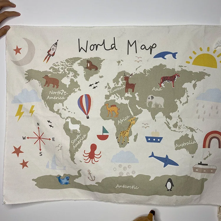 New Kids Room Decoration World Map Wall Hanging Decor Canvas Boy Room ...
