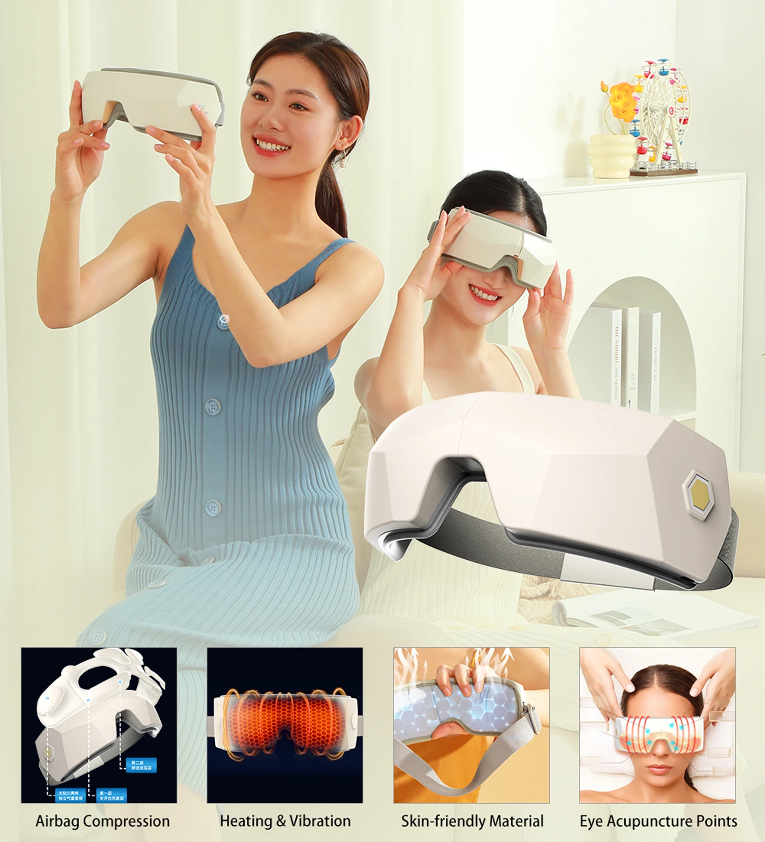 Asinhe Eye Massager with Heat Compression Cordless Eye Massager Machine ...