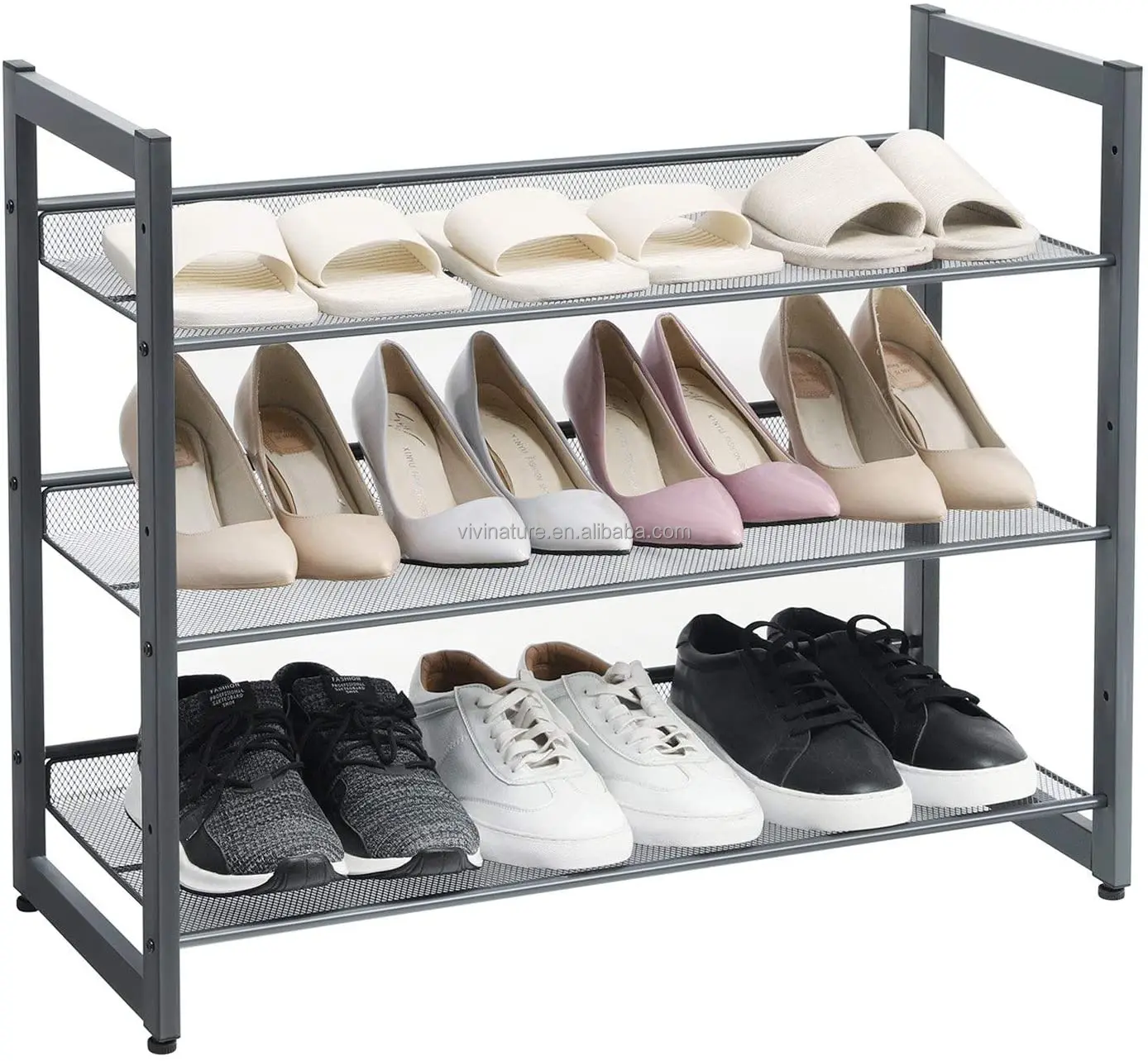 3 Tiers Stackable Metal Mesh Shoes Rack - Efficient Storage