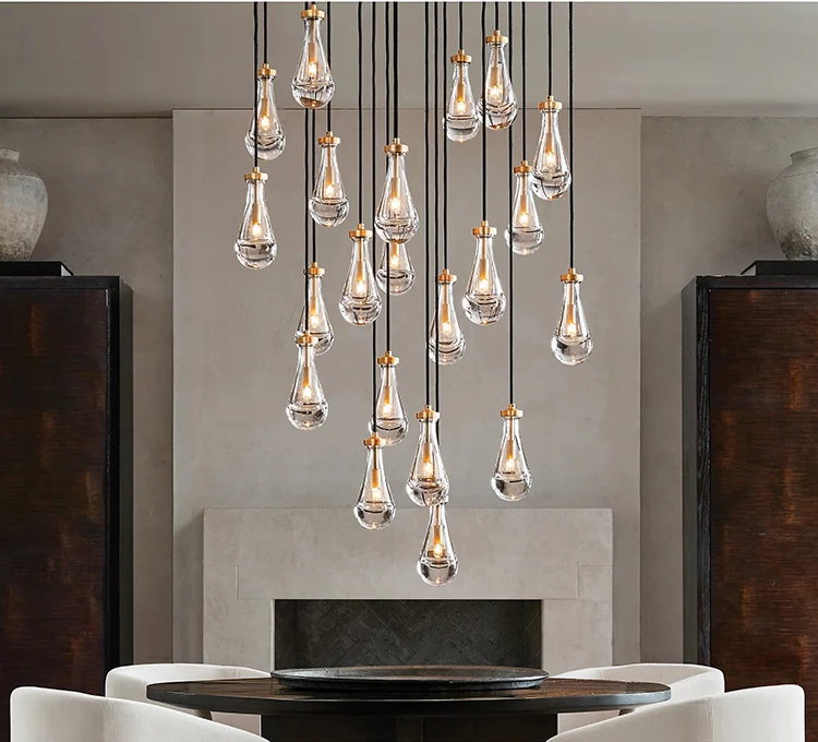 Stair Crystal Raindrops Chandelier Lighting Round Large Pendant Light ...