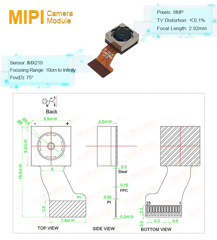 IMX219 Sony Sensor - 8MP Camera Module for Raspberry Pi