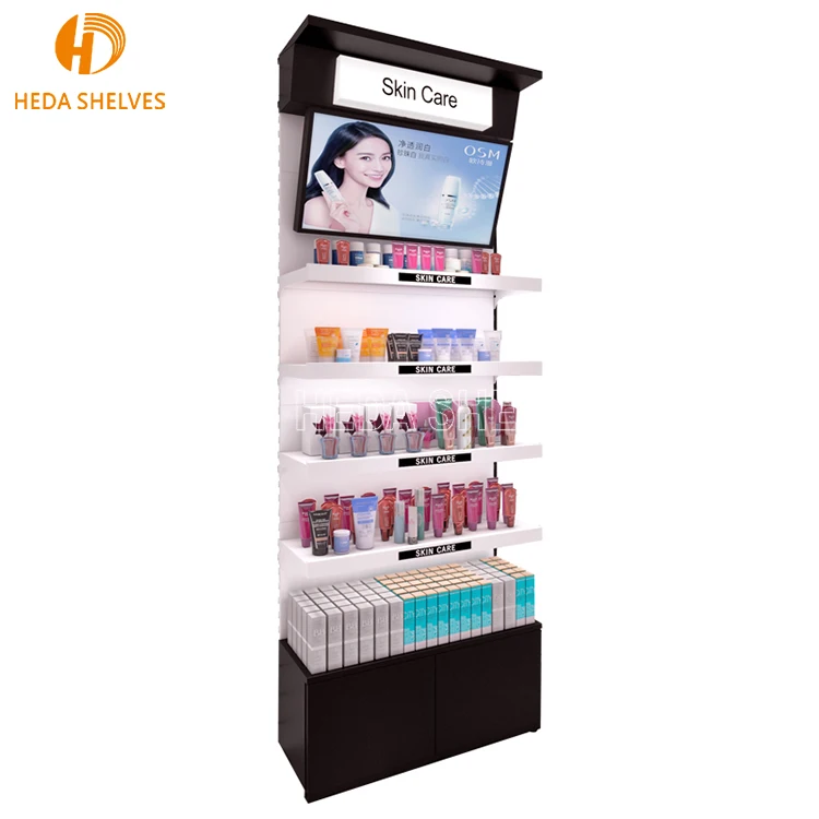 Custom Wooden Wall Cosmetic Shelves - Display Cabinets