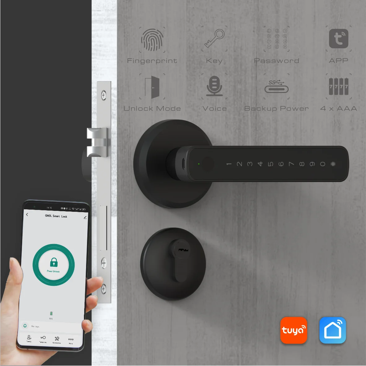 Electric Handle Lock Tuya Smart Home Door Lock Biometric Fingerprint ...