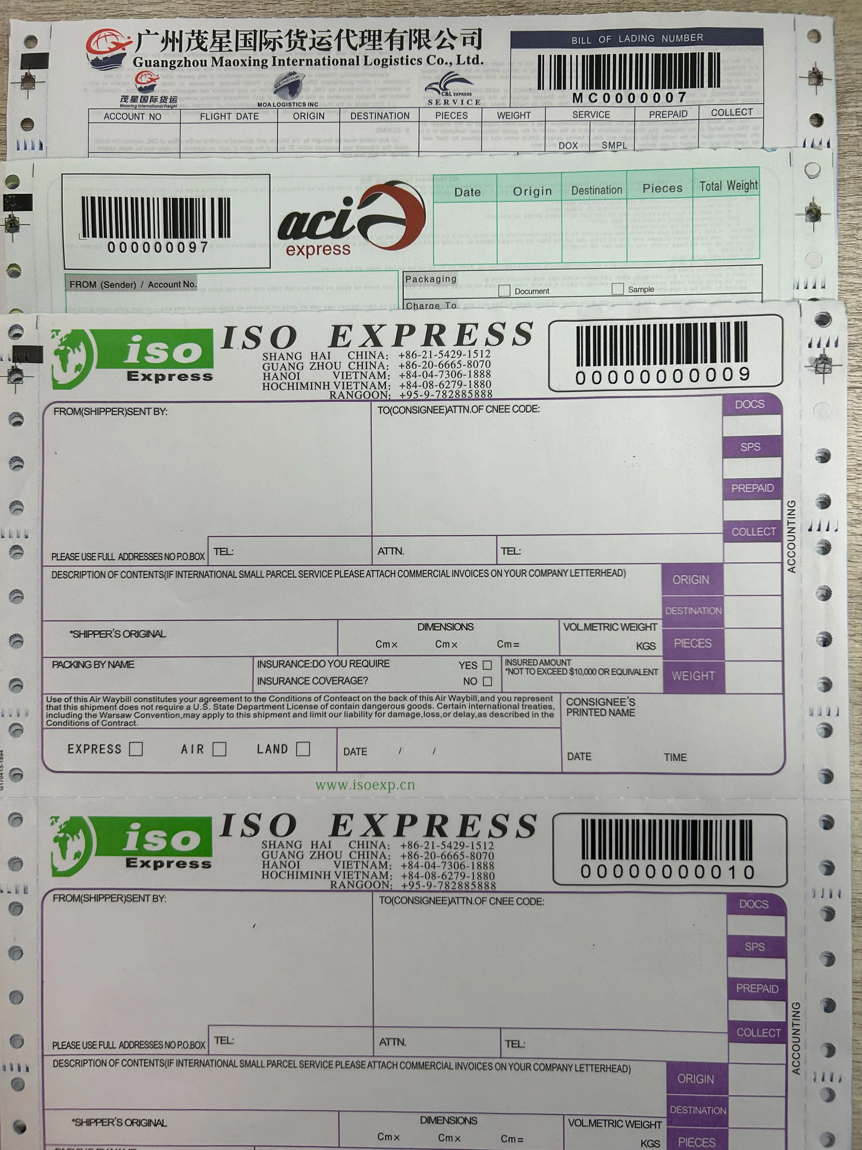 Custom International Receipt Air Waybill Express Shipping and Tracking ...