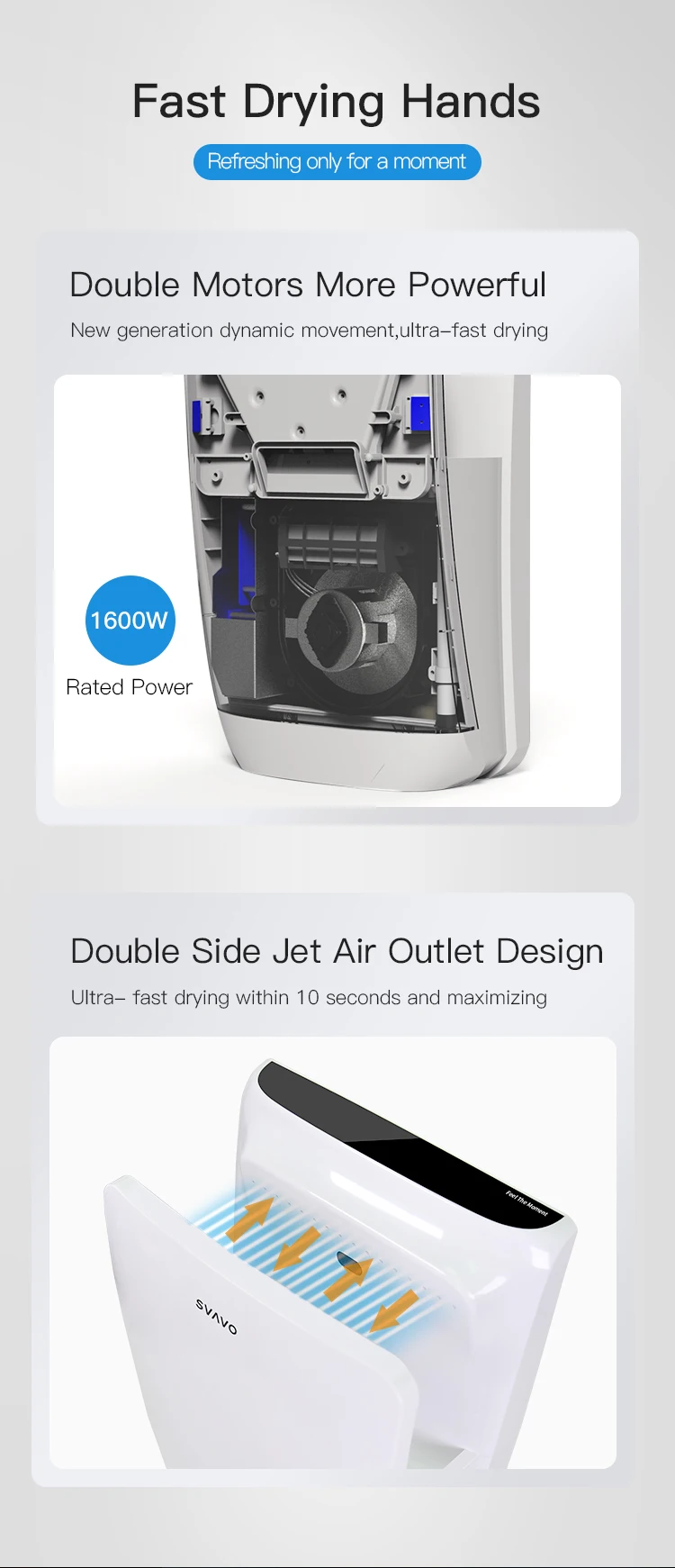 Toilet Commercial Wall Mounted Secador De Manos 1600w High Speed ...