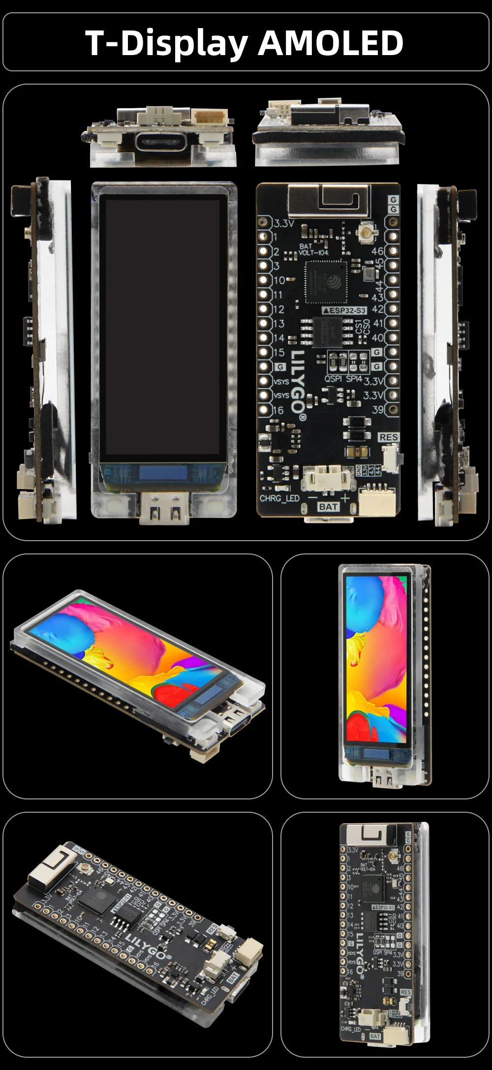 T-Display-S3 AMOLED ESP32-S3 Display Development Board RM67162 1.91 ...