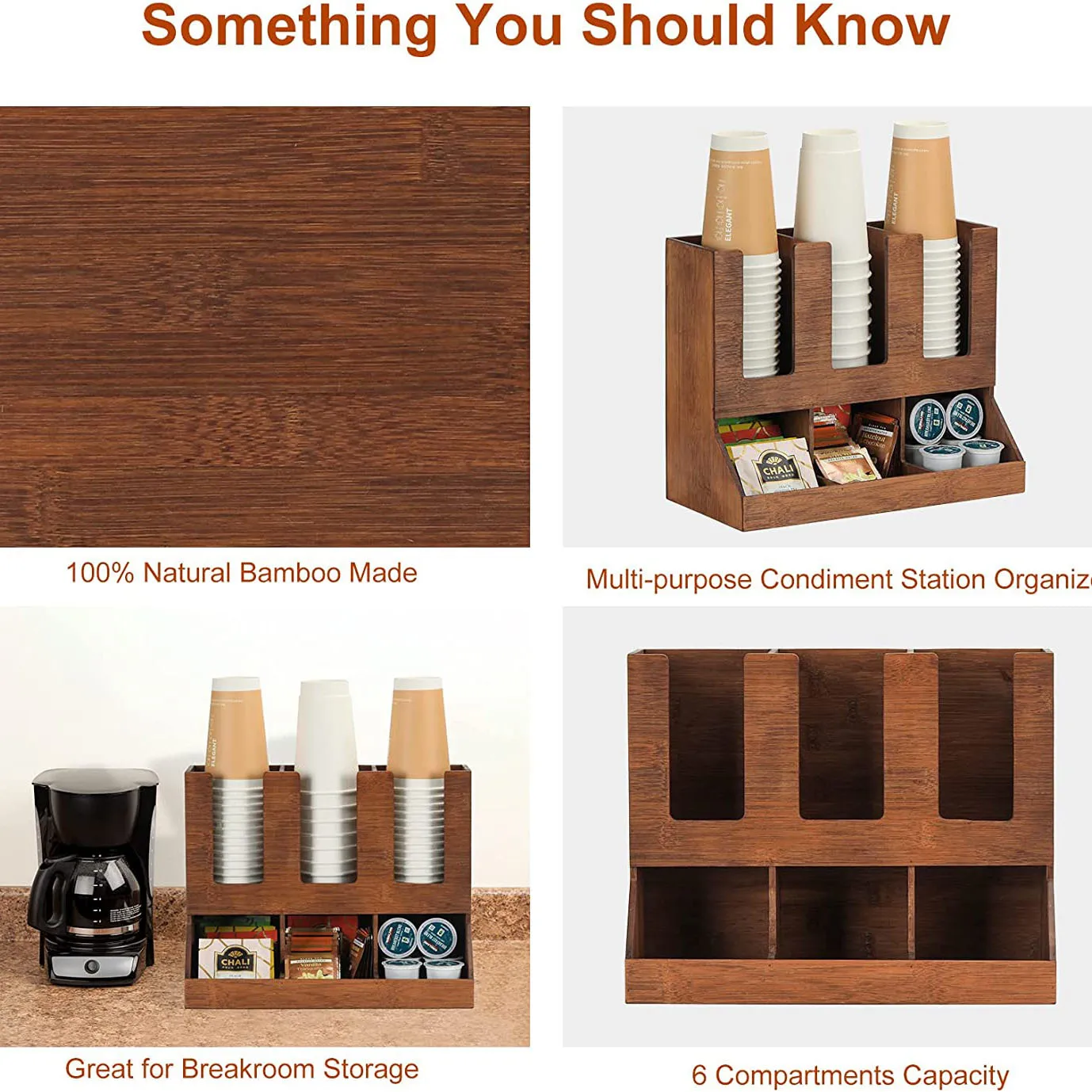 Bamboo Coffee Station Kitchen Counter Coffee Condiment Organizer And ...