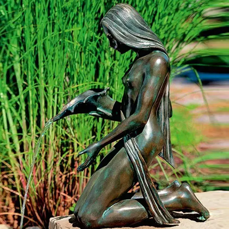 Bronze Nude Gargoyle Lady with Cornucopia Fountain