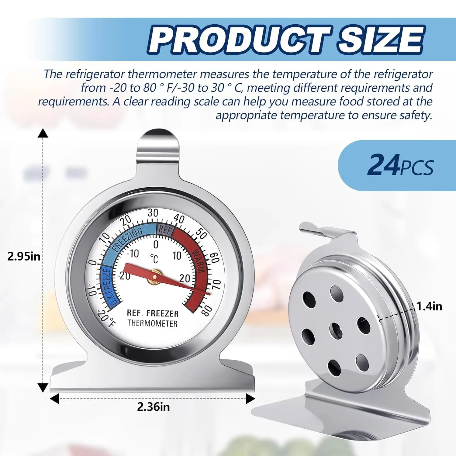 Refrigerator Thermometer Classic Fridge Thermometer Large Dial with Red ...