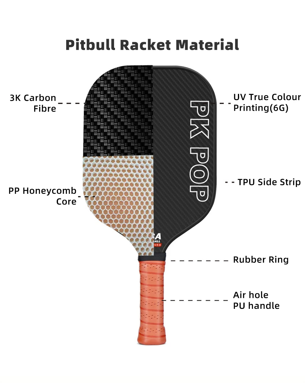 High Quality Pickle Ball Paddle Pp Honeycomb Core T700 Carbon Fiber ...