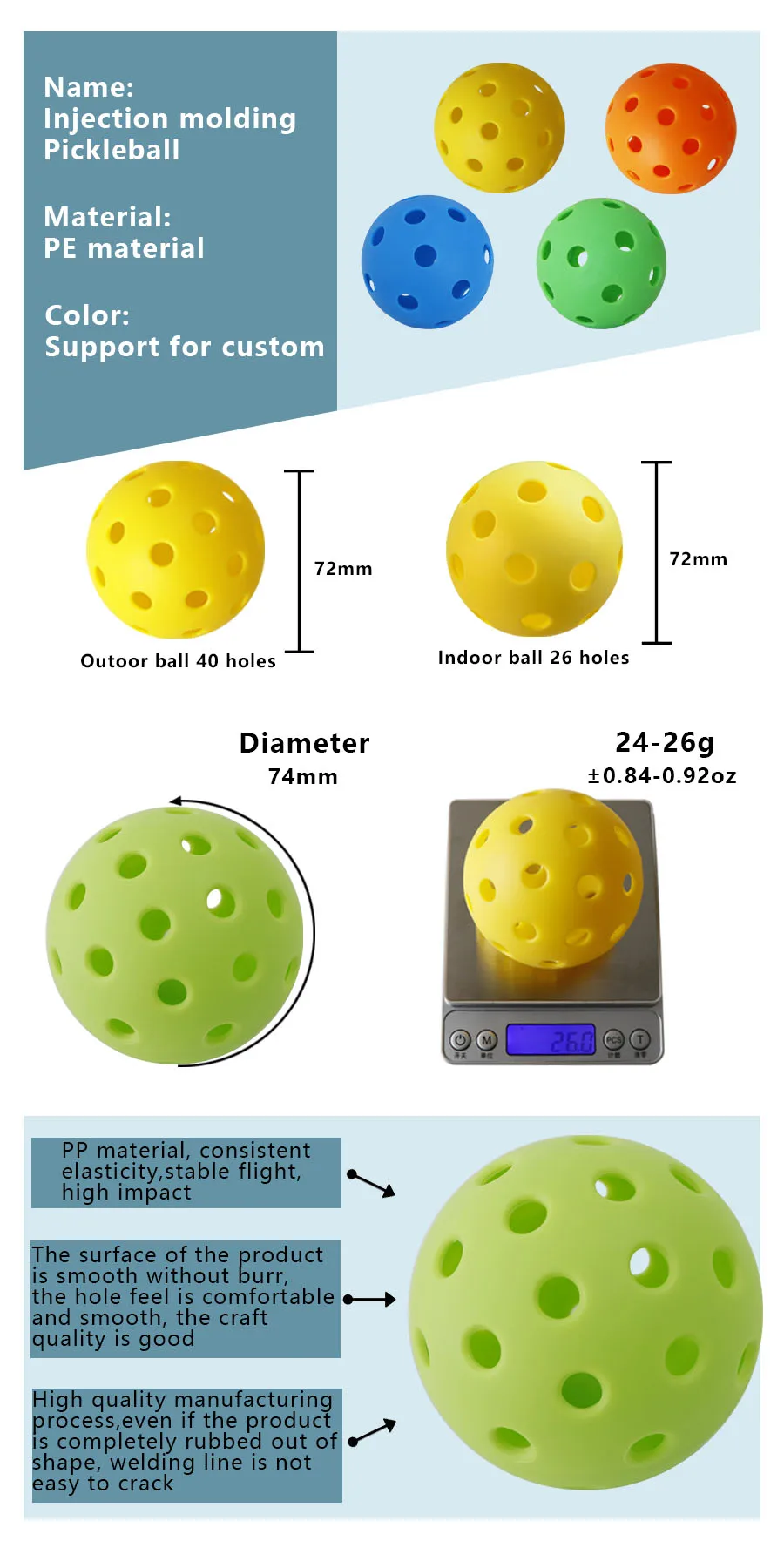 USAPA Standard Competition 40 Holes Pickleball Outdoor Sport Pickle ...
