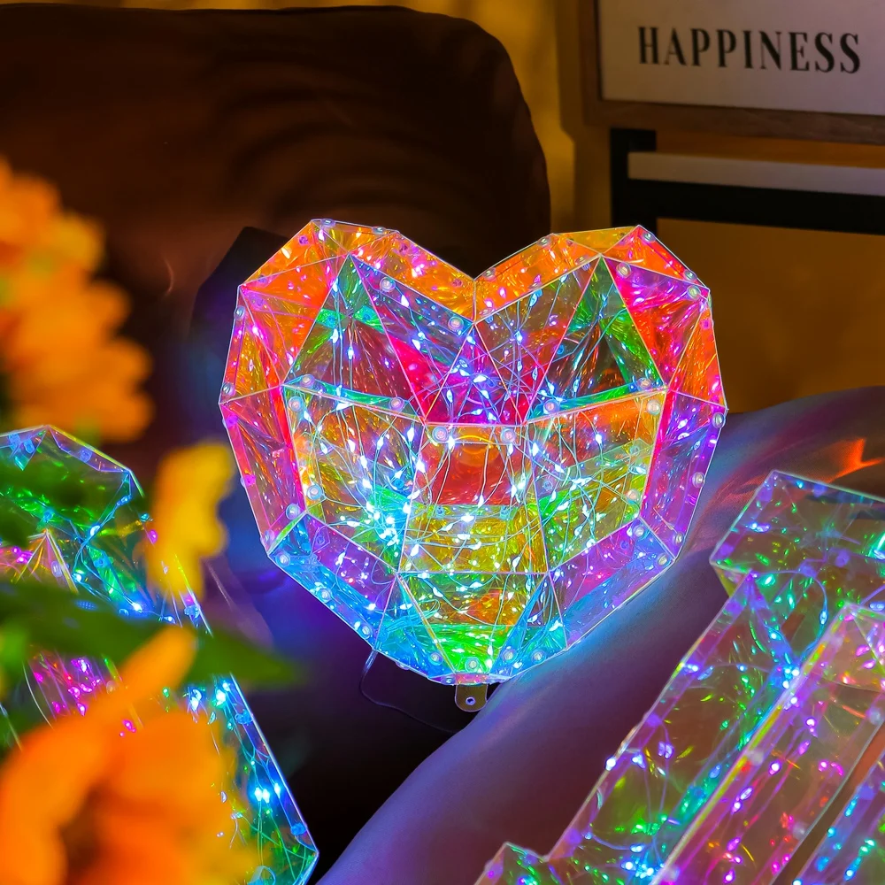 San Valentin 2024 Led Light up Bear HEART Crystal Glowing LED Heart ...