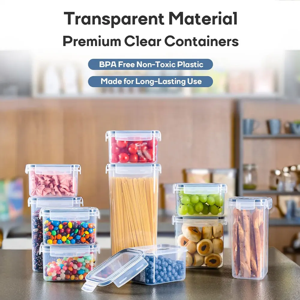 14pcs Set Organic Kitchen Storage Containers Single-tier Transparent ...