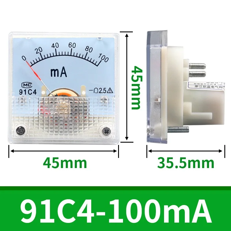 Analog Current Panel Meter 91C4-A/mA/uA/V DC Ammeter Amp Gauge Meter 2. ...