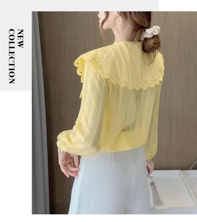 Kawaii Lace Shirt White Peter Pan Collar Blouses With Lush Sleeve Fall ...