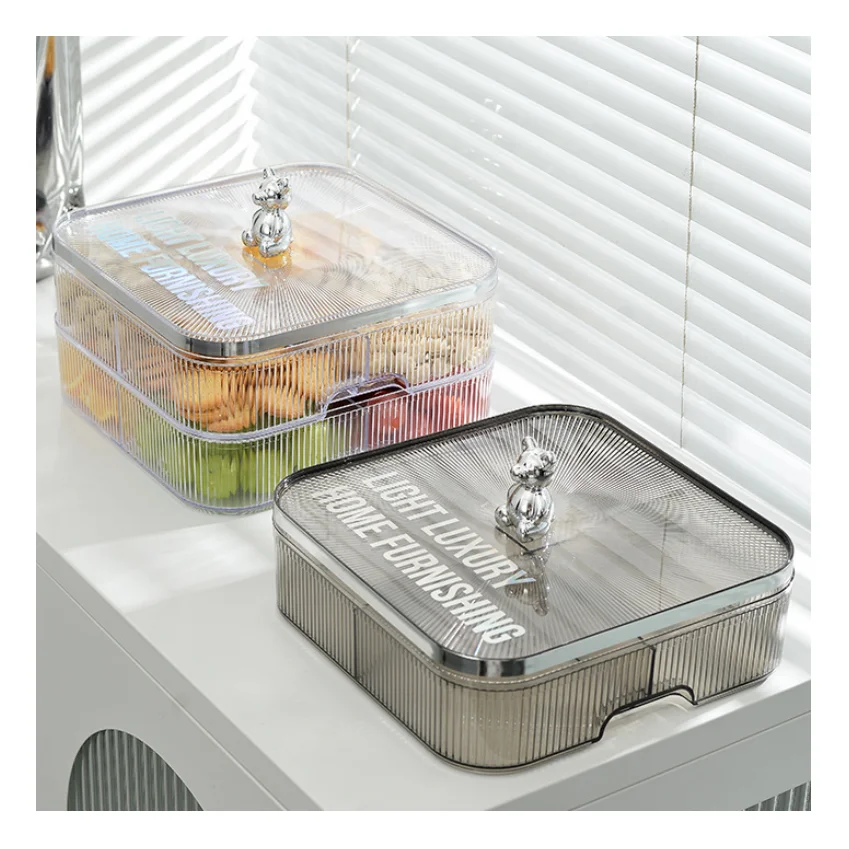 2024 Serving Dishes Square Shape Dry Fruit Plate With Lid Nut Candy Box ...