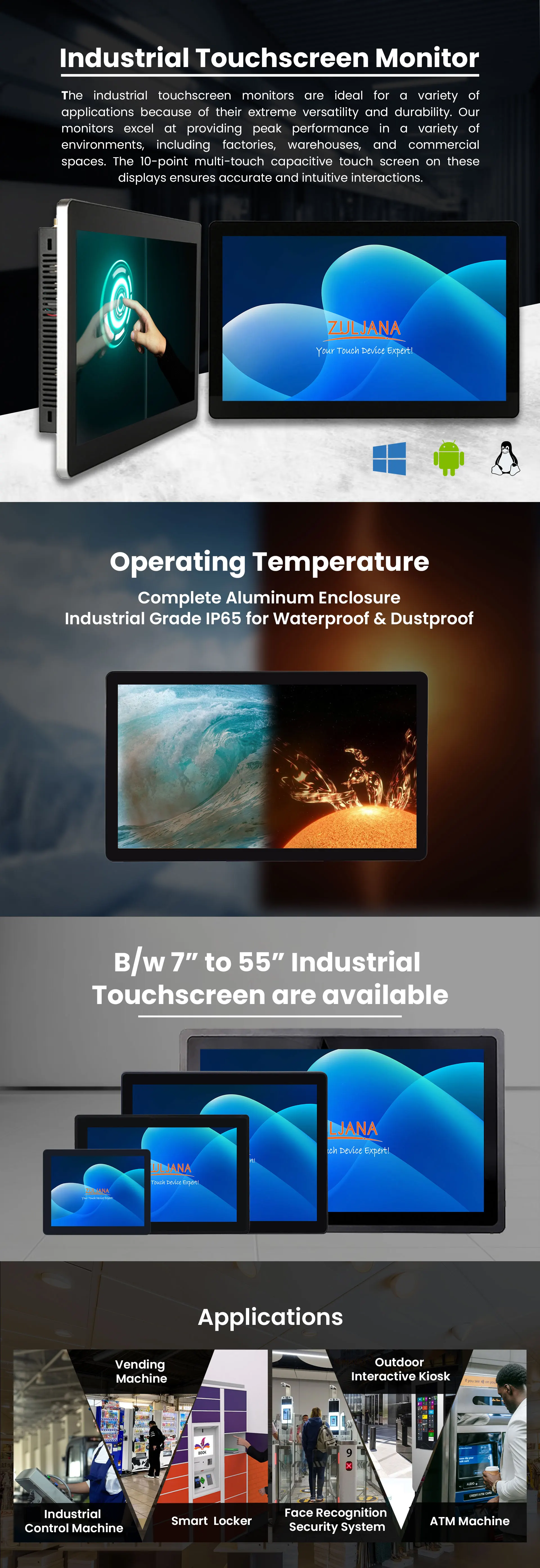 27 Inch Industrial 4K UHD IP65 Touchscreen Monitor for Business
