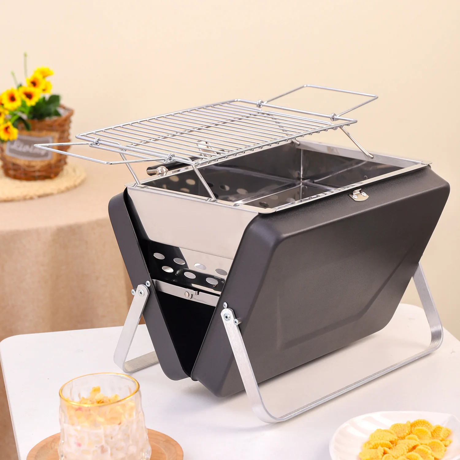 Stainless Steel 410 Grill Outdoor Portable Barbecue Grill Briefcase Style Folding Charcoal Bbq ...