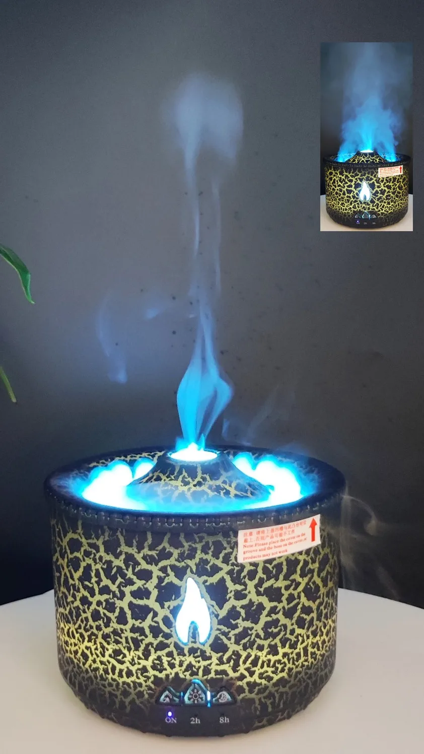 Cracked Volcano Shape Flame Diffuser Humidifier Customized Fire Double Led Light 3d Simulated ...