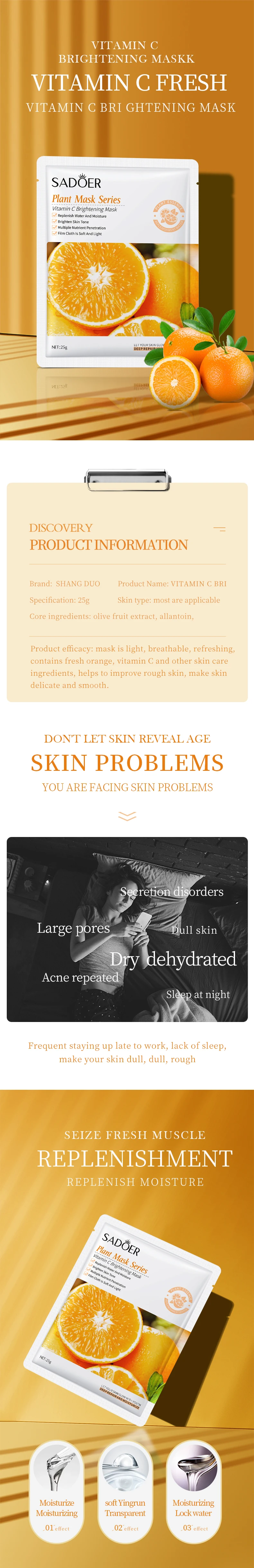 Sadoer Hydrating Vitamin C Collagen Brightening Facial Mask - Buy Smoothing Tightening Firming ...