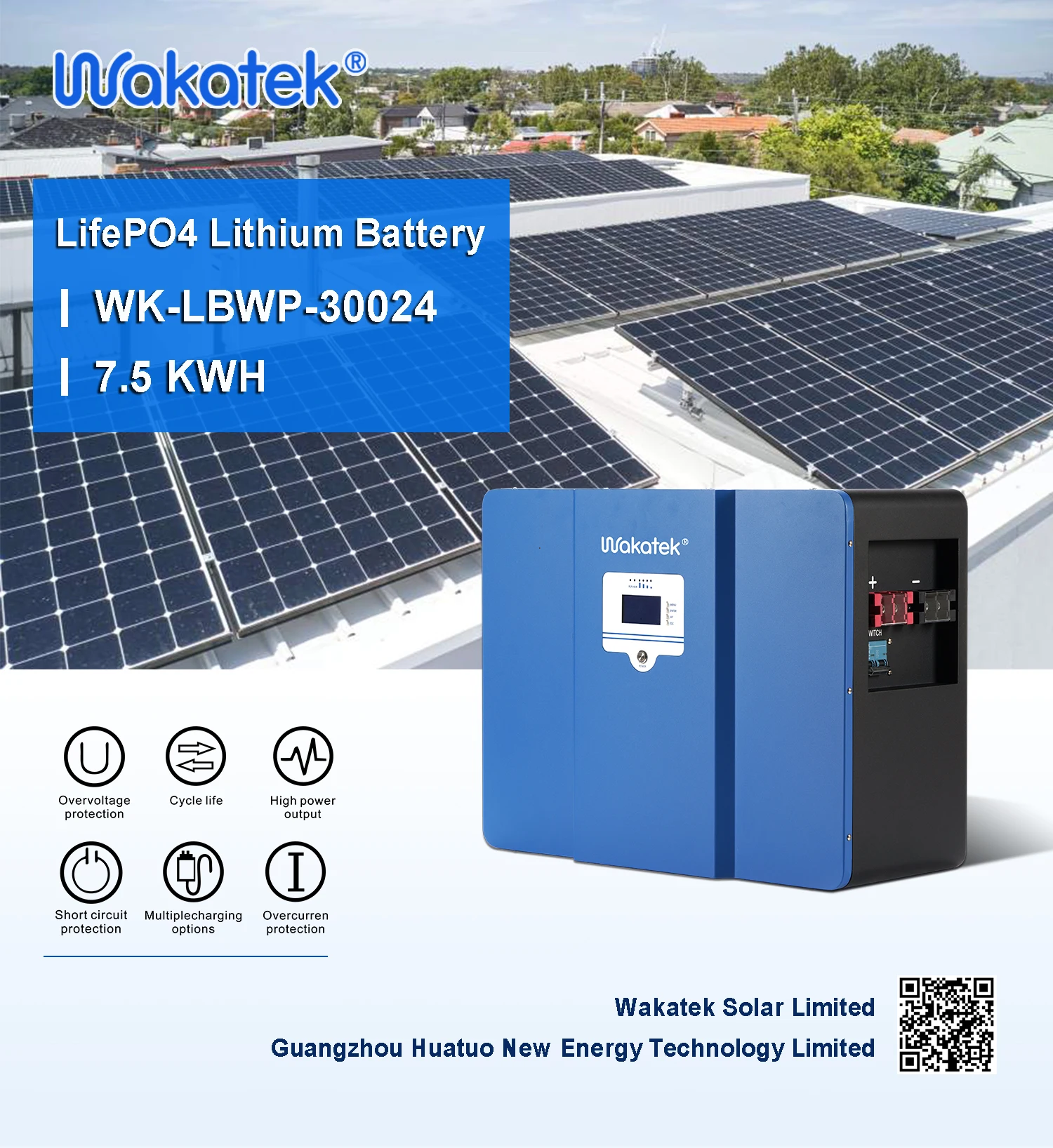 WAKATEK 24V 300Ah Rechargeable LiFePO4 Solar Energy Storage Battery ...