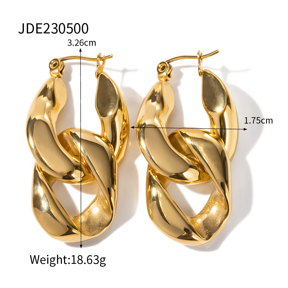 Cuban Chain Pendant Earring Geometric 18k Pvd Gold Plated Stainless ...