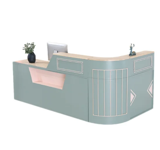 Modern L Shape Front Desk Office Table Reseption Desk Blue Retail Store ...