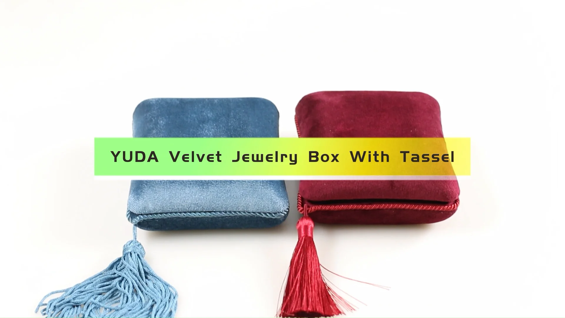 Custom Color Gloss Velvet Jewelry Box Petite Tasseled Blue Pink Yellow ...