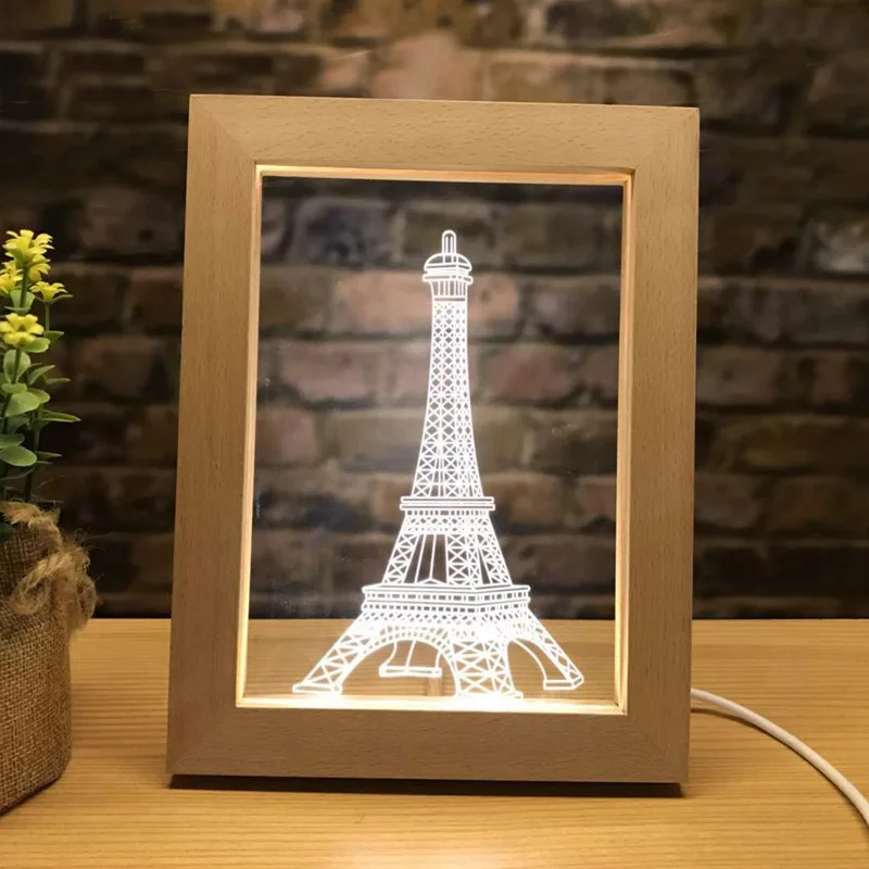 A4 Size Modern Custom Wooden LED Night Lights Rectangle Acrylic Wood ...