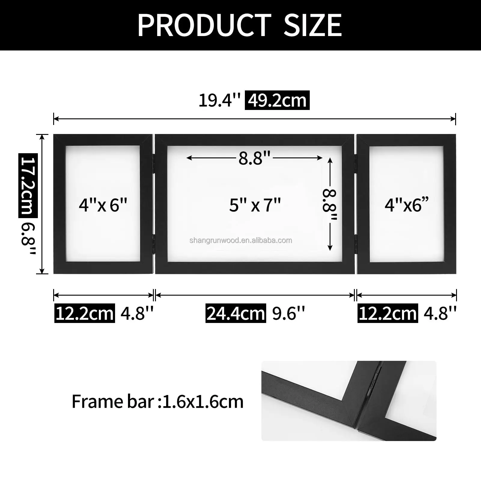 3 Picture Frame 4x6 & 5x7 Folding Collage Photo Frame Moulding Multiple ...