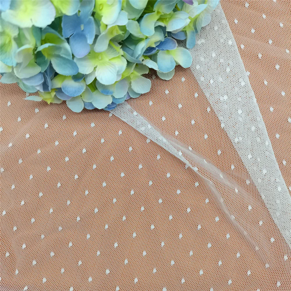 High Quality White Thin Soft Dot Mesh Lace Fabric Spandex Nylon Elastic ...