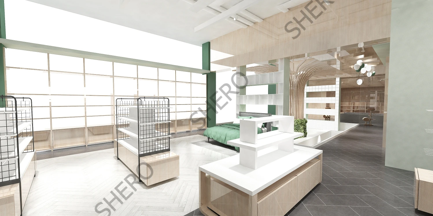 Wooden Counter Table for Shop Stainless Steel Clothing Store Shelves ...