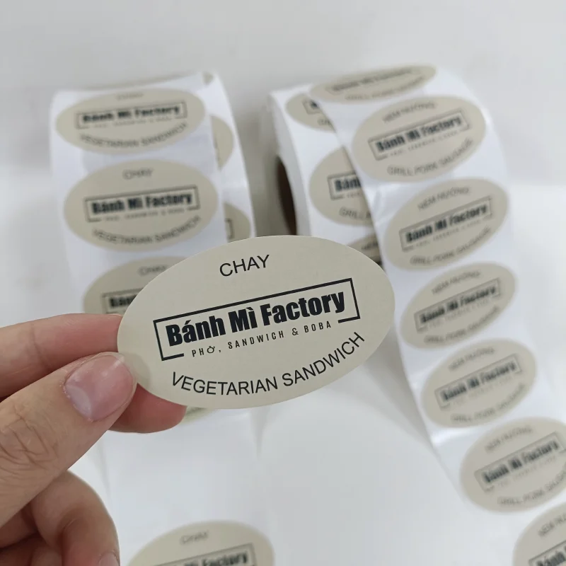 Oval logo Sticker Self Adhesive Paper Label Custom Product logo Sticker Printing Roll Label ...