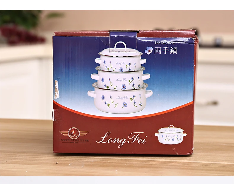 671flower Decal 2 Enamel Handle 3 Pcs Set Enamel Lid Cast Iron Enamel ...