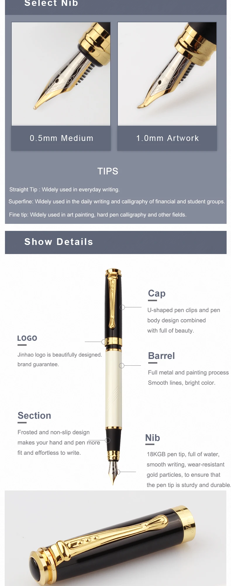 Jinhao 500 Fountain Pen - Elegant Black Luxury Writing Instrument